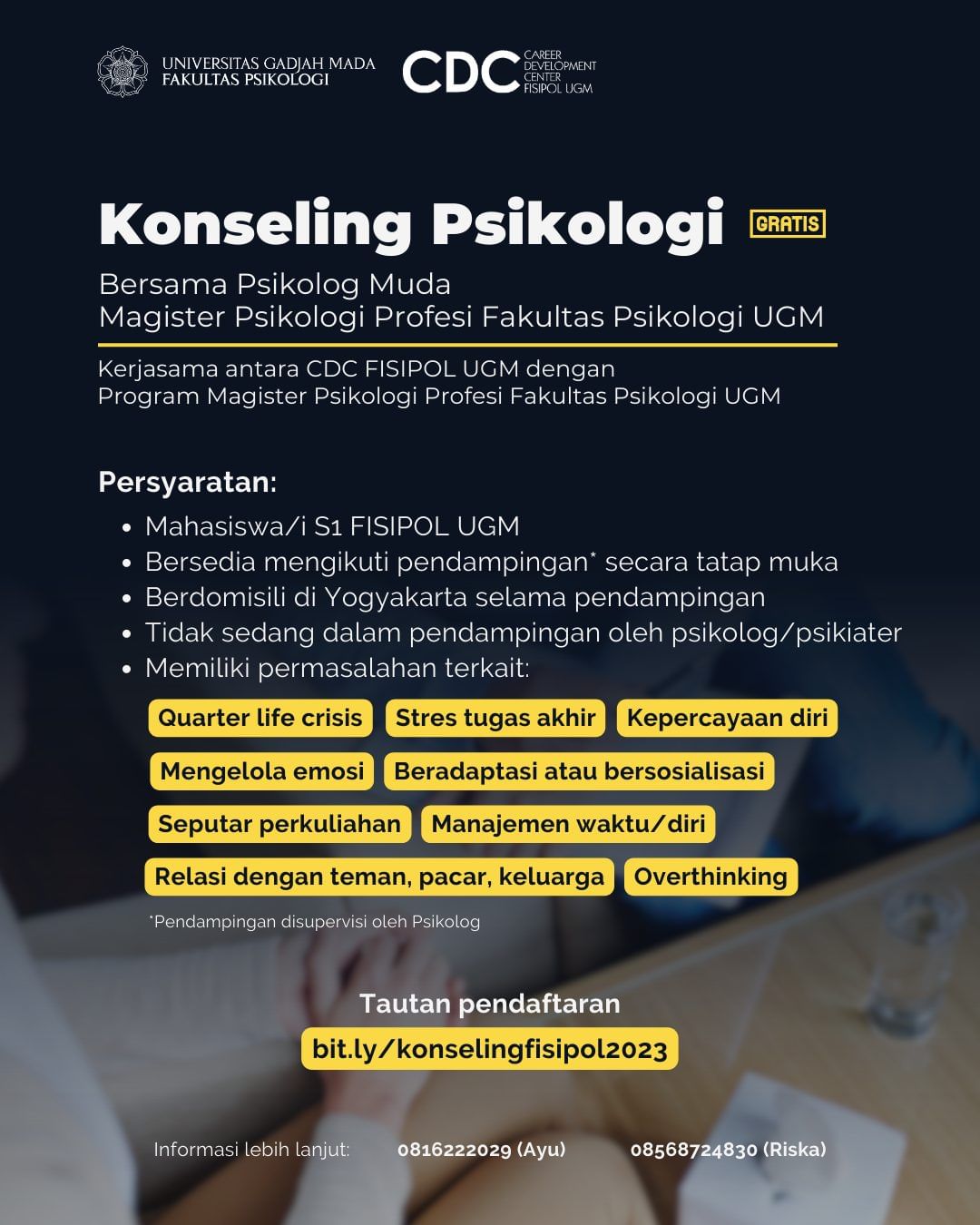 Informasi Konseling Psikologi Gratis bersama Psikolog Muda oleh CDC ... Informasi Konseling Psikologi Gratis bersama Psikolog Muda oleh CDC ...